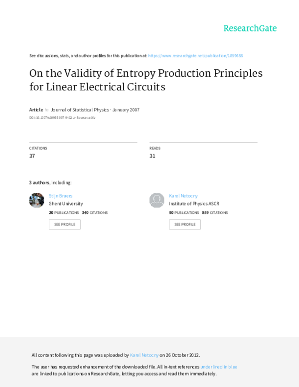 (PDF) On the validity of entropy production principles for linear ...