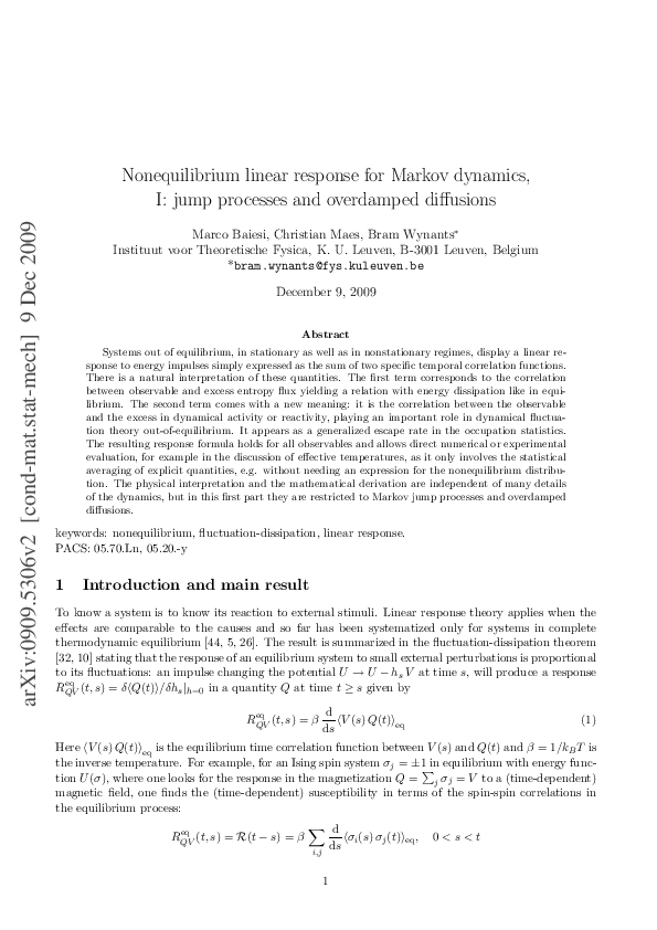 Pdf Nonequilibrium Linear Response For Markov Dynamics Ii Inertial Dynamics