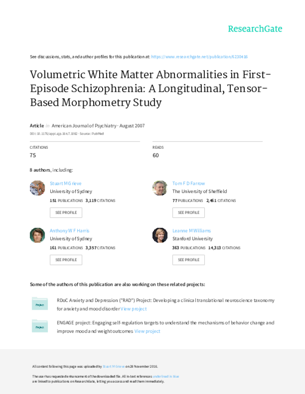 (PDF) Volumetric white matter abnormalities in first-episode schizophrenia: a longitudinal ...