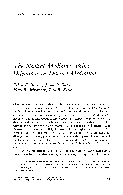 (PDF) The neutral mediator: Value dilemmas in divorce mediation