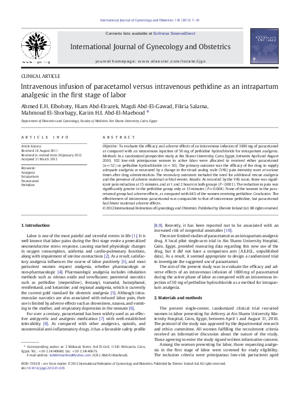 (PDF) Intravenous infusion of paracetamol versus intravenous pethidine ...