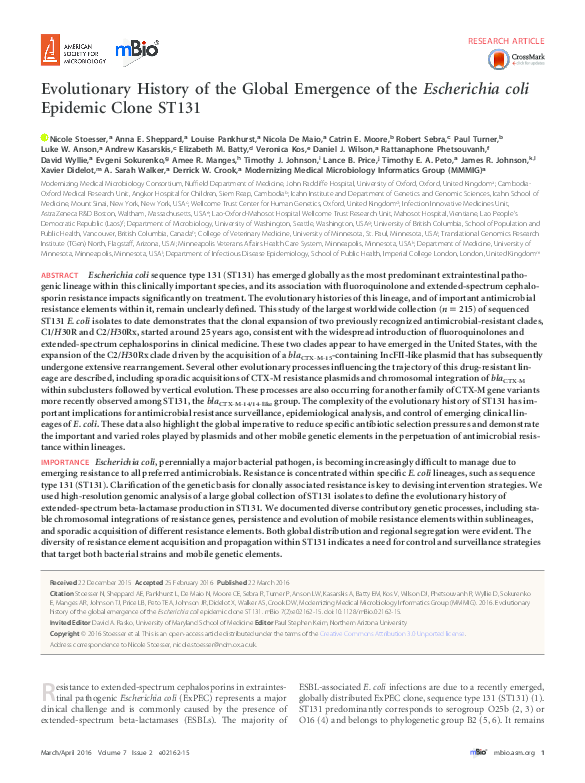 (PDF) Evolutionary History of the Global Emergence of the Escherichia ...