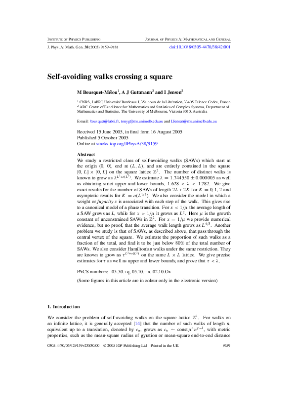 (PDF) Self-avoiding walks crossing a square