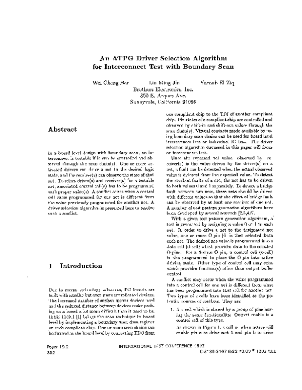 Pdf An Atpg Driver Selection Algorithm For Interconnect Test With Boundary Scan