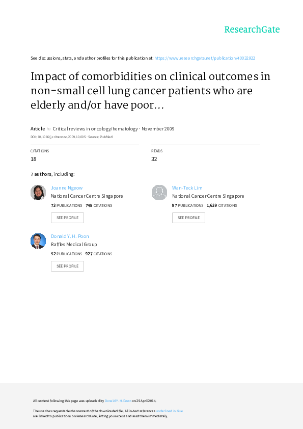(PDF) Impact of comorbidities on clinical outcomes in non-small cell ...