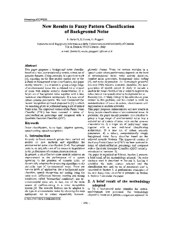 (PDF) New results in fuzzy pattern classification of background noise