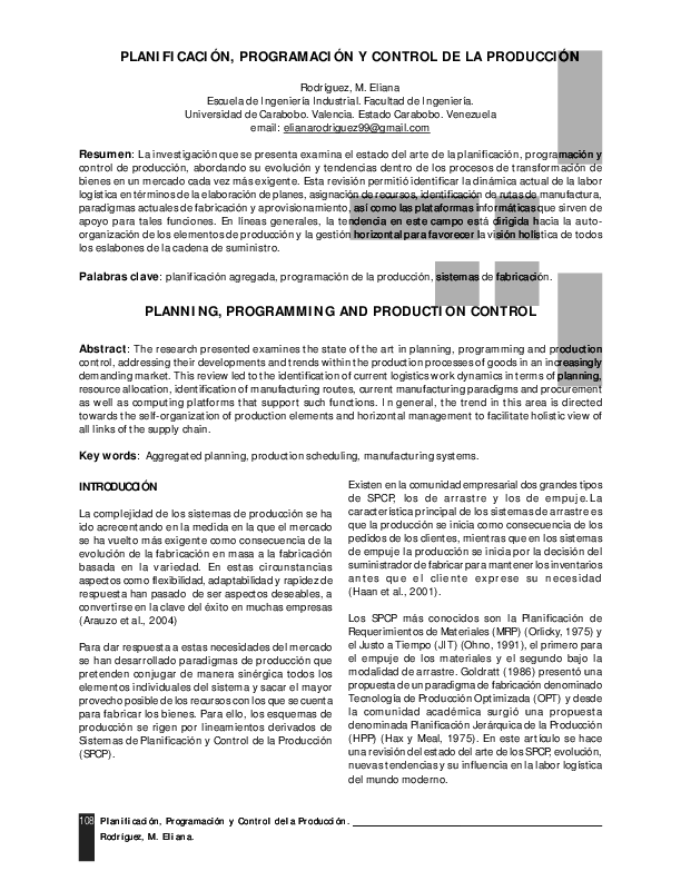 (PDF) PLANIFICACIÓN, PROGRAMACIÓN Y CONTROL DE LA PRODUCCIÓN PLANNING ...