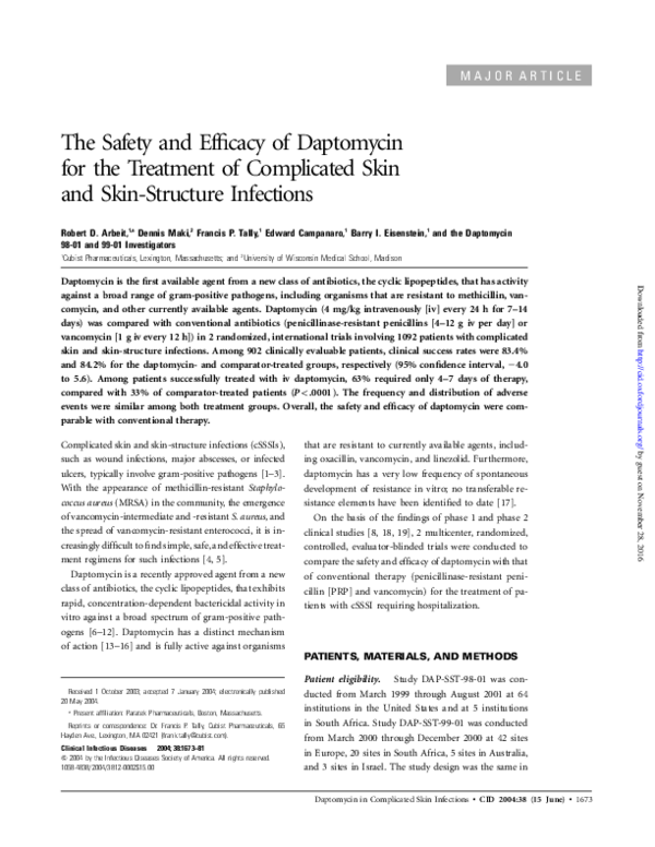 (PDF) Pilot Study Comparing Daptomycin And Telavancin In The Treatment ...