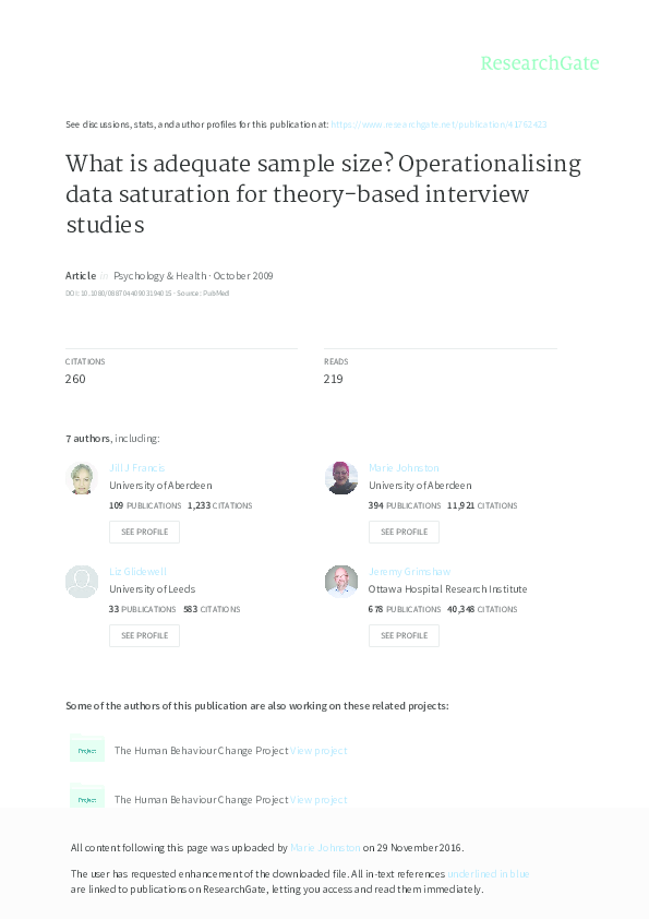 (PDF) What is an adequate sample size? Operationalising data saturation ...