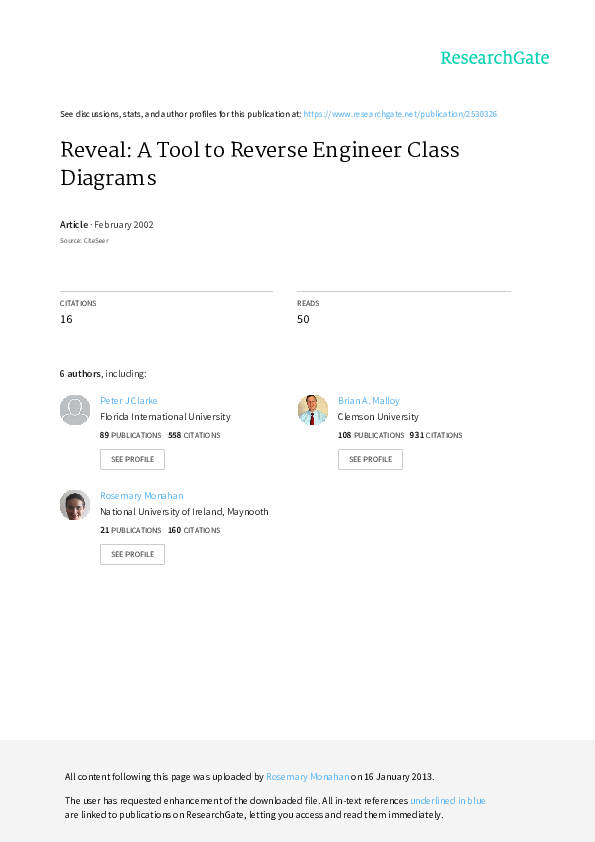 (PDF) Reveal: a tool to reverse engineer class diagrams