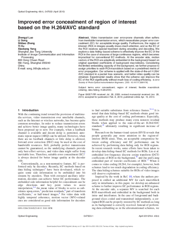 Pdf Improved Error Concealment Of Region Of Interest Based On The H