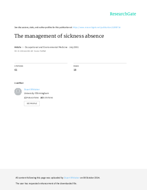 (PDF) The management of sickness absence