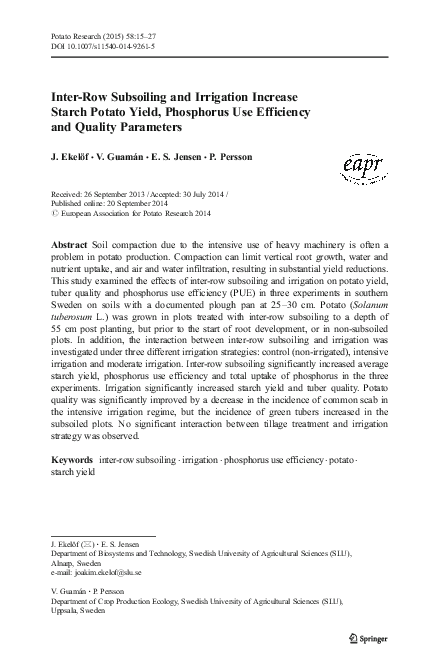 (PDF) Inter-Row Subsoiling and Irrigation Increase Starch Potato Yield ...