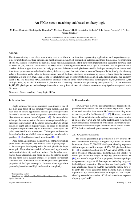 (PDF) An FPGA stereo matching unit based on fuzzy logic | Abiel Aguilar-González, Madaín Pérez ...