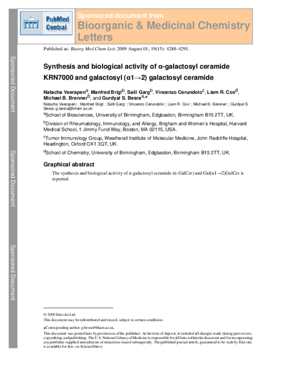 (PDF) A modified α-galactosyl ceramide for staining and stimulating ...
