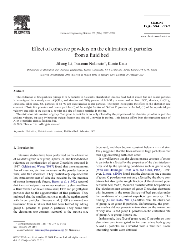 (PDF) Effect of cohesive powders on the elutriation of particles from a ...