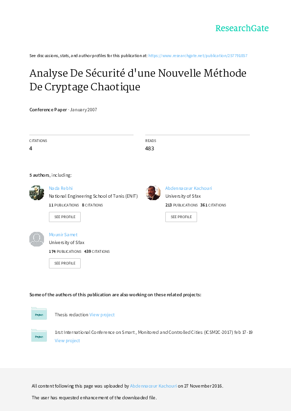 (PDF) Analyse De Sécurité d'une Nouvelle Méthode De Cryptage Chaotique