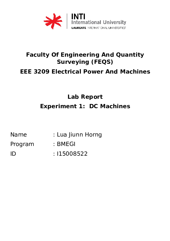 (DOC) Faculty Of Engineering And Quantity Surveying (FEQS) EEE 3209 ...