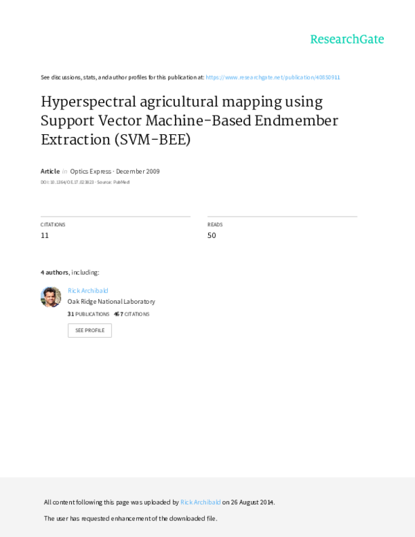 (PDF) Hyperspectral agricultural mapping using Support Vector Machine-Based Endmember Extraction ...