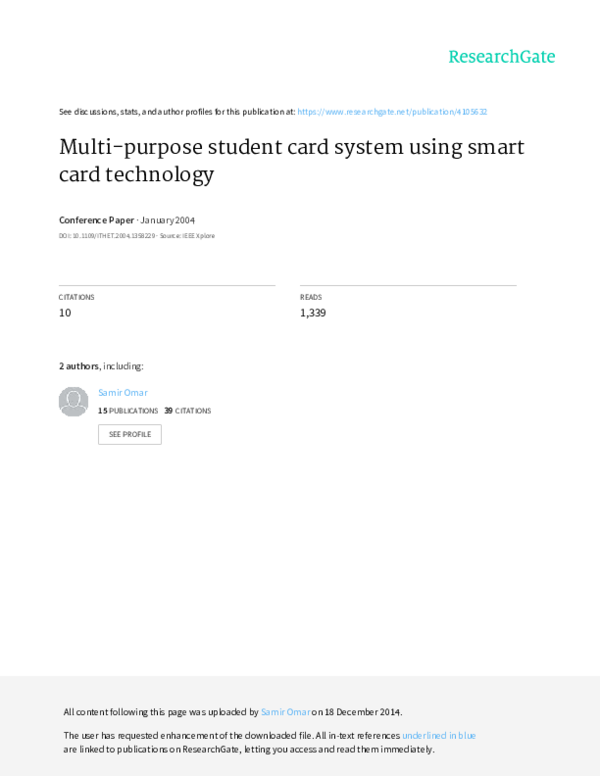 (PDF) Multi-purpose student card system using smart card technology