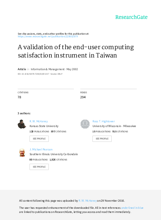 (PDF) Validation of the end-user computing satisfaction instrument in case tool environments