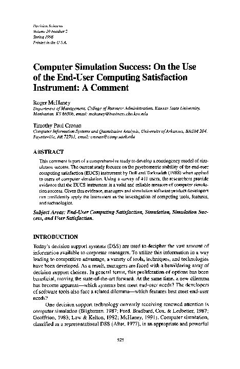 (PDF) Computer Simulation Success: On the Use of the End-User Computing Satisfaction Instrument ...