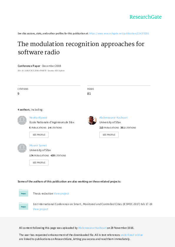 Pdf The Modulation Recognition Approaches For Software Radio