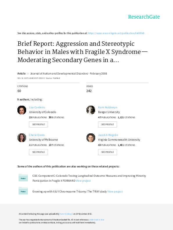(PDF) Brief report: aggression and stereotypic behavior in males with ...