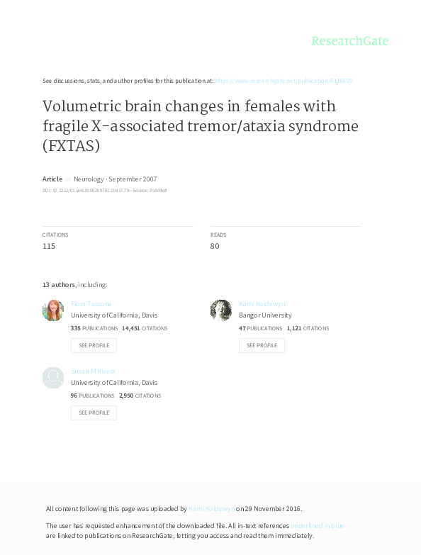 (PDF) Volumetric brain changes in females with fragile X-associated ...