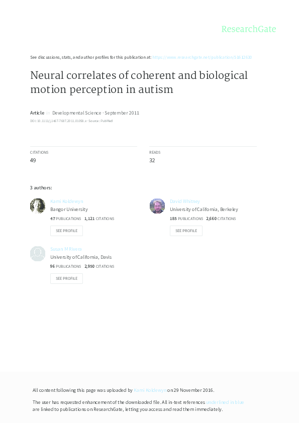 (PDF) Neural correlates of coherent and biological motion perception in ...