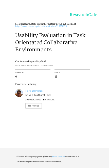 (PDF) Usability Evaluation in Task Orientated Collaborative Environments