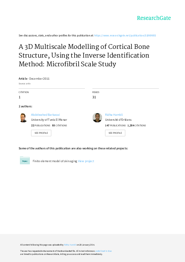 (PDF) A 3D Multiscale Modelling of Cortical Bone Structure, Using the Inverse Identification ...