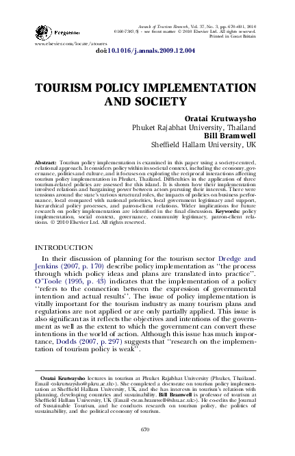 (PDF) Tourism policy implementation and society