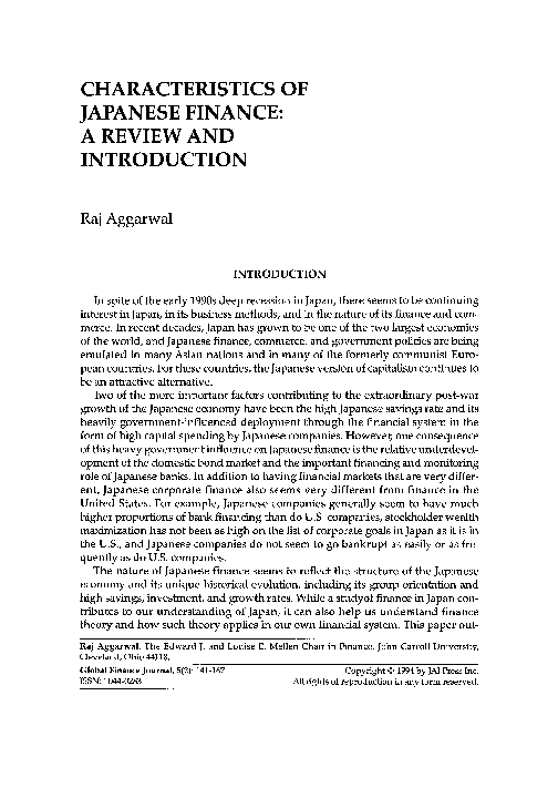 (PDF) Characteristics of Japanese finance: A review and introduction