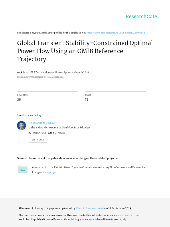 (PDF) Global transient stability-constrained optimal power flow using the SIME method