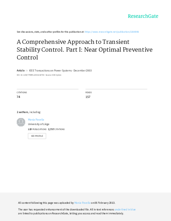 (PDF) A comprehensive approach to transient stability control. II. Open ...