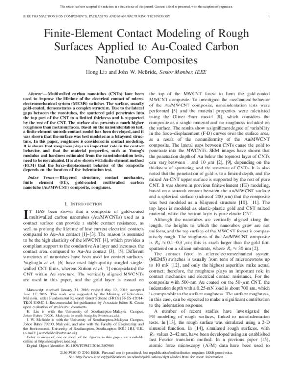 Pdf Finite Element Contact Modeling Of Rough Surfaces Applied To Au Coated Carbon Nanotube
