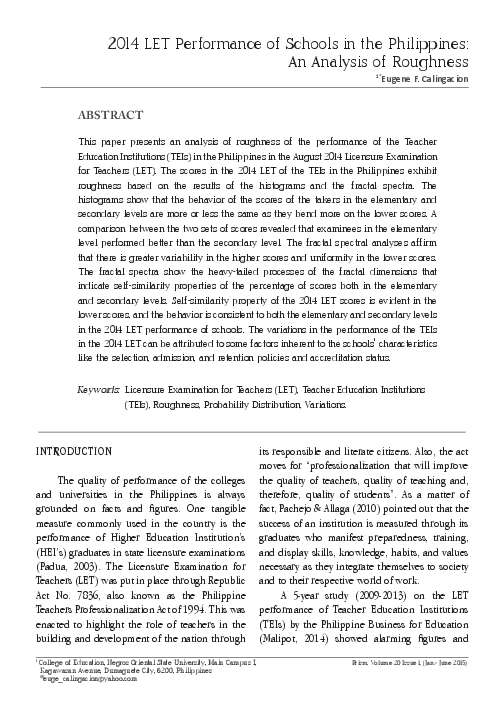 (PDF) 2014 LET Performance of Schools in the Philippines: An Analysis ...