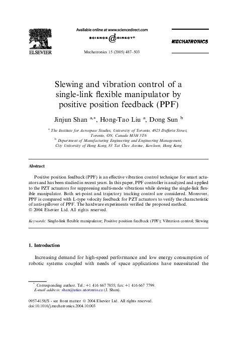 (PDF) Slewing and vibration control of a single-link flexible manipulator by positive position ...