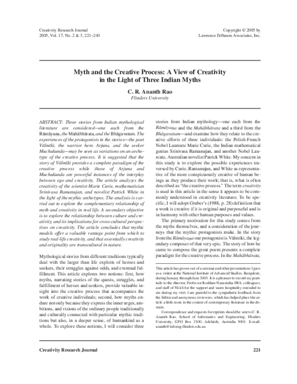 (PDF) Myth and the Creative Process: A View of Creativity in the Light ...