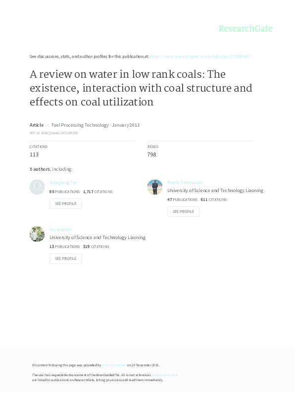 (PDF) A review on water in low rank coals: The existence, interaction ...