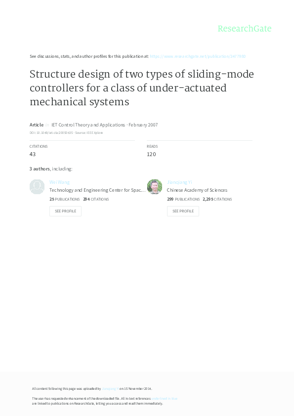 (PDF) Structure design of two types of sliding-mode controllers for a ...