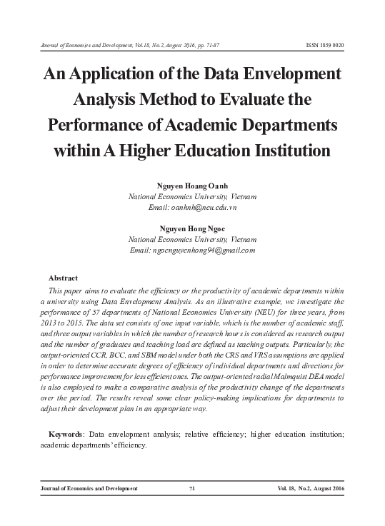 Pdf An Application Of The Data Envelopment Analysis Method To