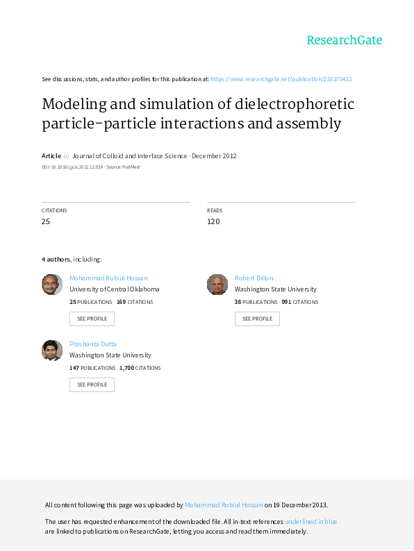 (PDF) Modeling and Simulation of Dielectrophoretic Particle-Particle Interactions and Assembly