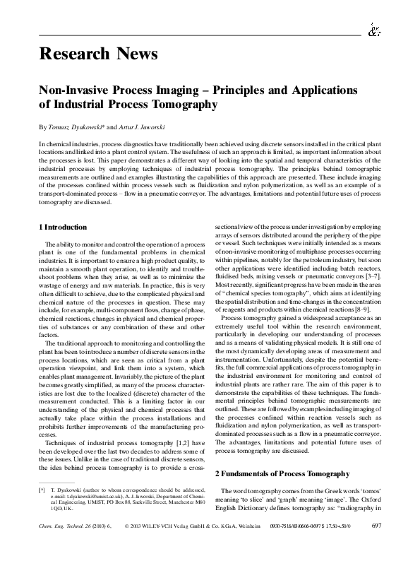 (PDF) Non‐Invasive Process Imaging–Principles and Applications of ...