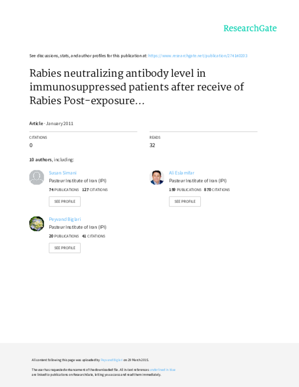 (PDF) Rabies neutralizing antibody level in immunosuppressed patients ...