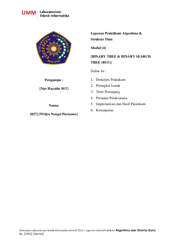(PDF) Laporan Praktikum ASD MODUL 4 WIDYA NENGSI PURNOMO