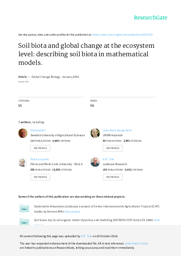 (PDF) Soil biota and global change at the ecosystem level: describing ...