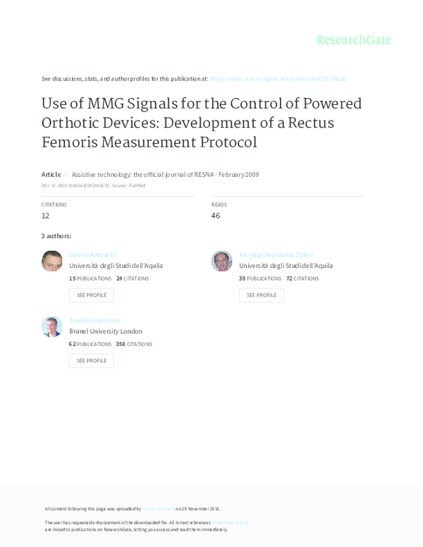 (PDF) Use of MMG Signals for the Control of Powered Orthotic Devices ...