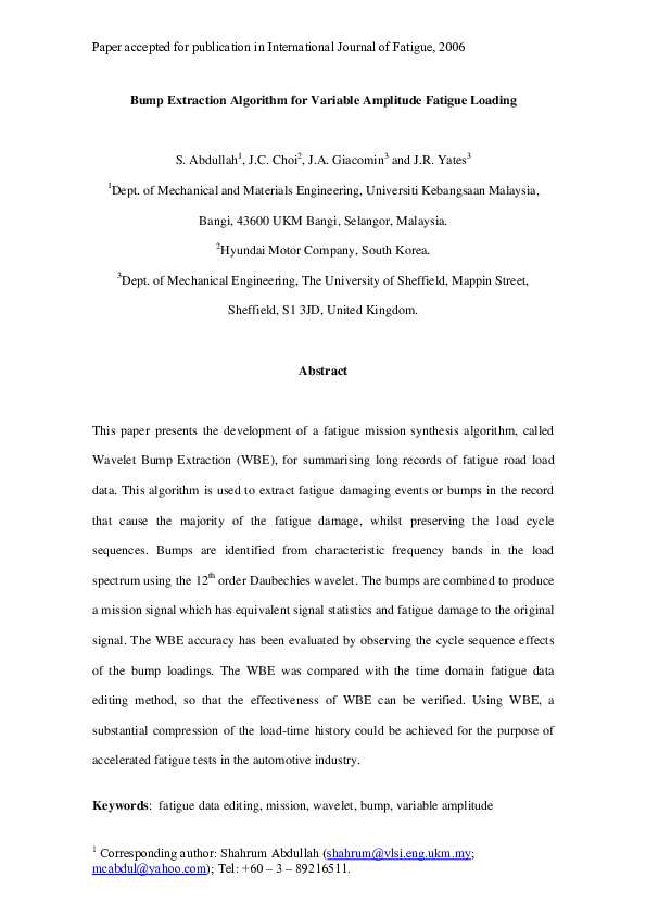 (PDF) Bump extraction algorithm for variable amplitude fatigue loading